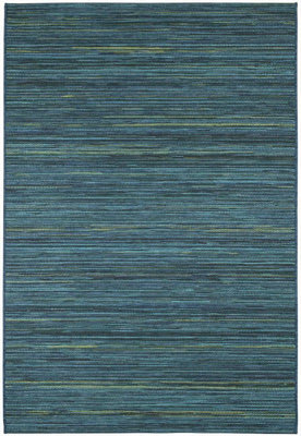 Teal Striped Outdoor Rug, Striped Stain-Resistant Rug For Patio, Deck ...