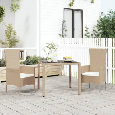 Walplus Garden Table With Glass Top Beige Poly Rattan&tempered Glass by ...