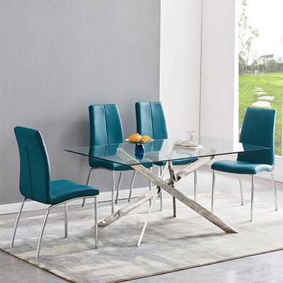 Furniture in Fashion Daytona Rectangular Glass Dining Table With 6 Opal ...