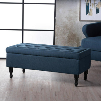 FWSTYLE Navy Blue Upholstered Ottoman Storage Bench Padded Buttoned ...