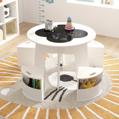 Costway 5 Pcs Kids Table And Chair Set With 4 Storage Stools For ...