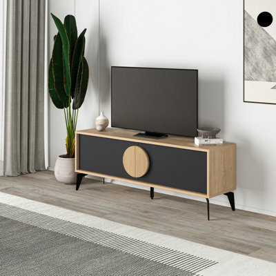 Decortie Gora Modern Tv Unit Oak, Silky Grey Black 140(W)Cm With 2 Door ...