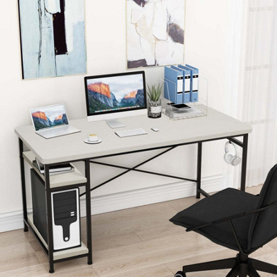 Home Source Stanton Computer Desk White Adjustable Shelves Storage Hook ...