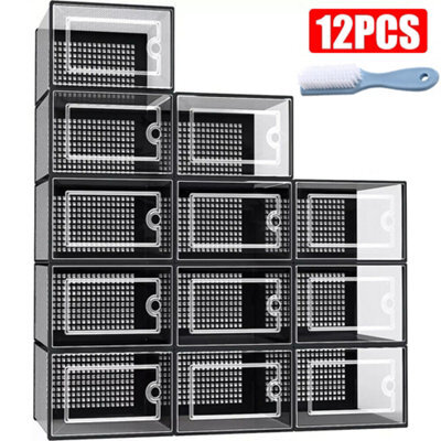Set Of 12 Stackable Shoe Storage Boxes - Clear Plastic Trainer ...