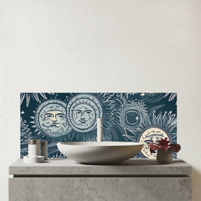Warren Reed Designer Silver Blue Moon And Stars Glass Bathroom ...