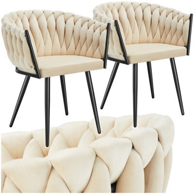 Tectake Set Of 2 Dining Chair Astano - Padded, Velvet, Knot Design ...