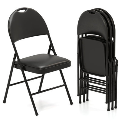 Costway 4 Pack Folding Chairs Padded Party Chairs W/carry Handle-Black ...