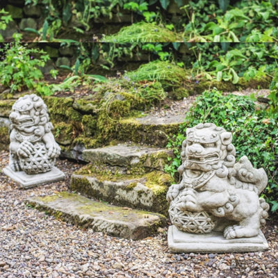 Stunning Pair Of Large Foo Dogs Statues by B&Q | ufurnish.com