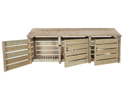 Arbor Garden Solutions Slatted Wooden Log Store With Door W-335Cm, H ...