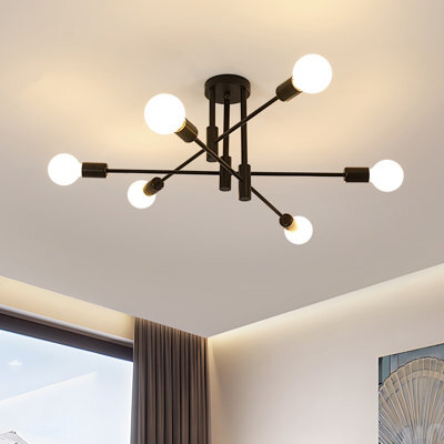 Pheashine Molecule Chandelier Ceiling Lamp,6-Light E27 Black Wrought ...