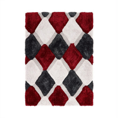 3D Shaggy Red Rug, Geometric Optical/(3D) Rug, Modern Shaggy Sparkle ...