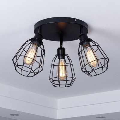 Harper Living Caged Ceiling Light, 3 Lights E27 Cap, Black Vintage ...
