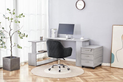 Kosy Koala Grey Office Desk L-Shaped With Black Velvet Upholstered ...