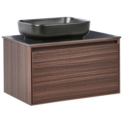 Beliani Wall Mounted Vanity Unit With Basin Arica Dark Brown by B&Q ...
