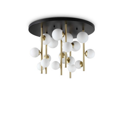 Ideal Lux Perlage 18 Light Globe Ceiling Light Brass, White Glass Shade ...