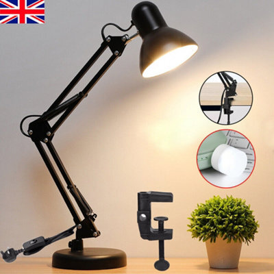 Black Desk Lamp With Swing Arm, Clamp Or Base Mount, E27 Fitting by B&Q ...