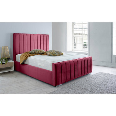 Sancia Plush Bed Frame With Lined Headboard - Maroon by B&Q | ufurnish.com
