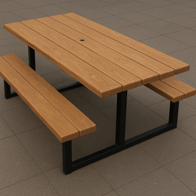 TRL Handmade Furniture Outdoor Slatted Picnic Table With Fixed Benches ...