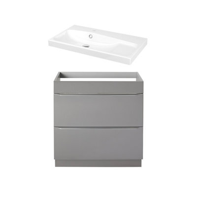 GoodHome Imandra Gloss Anthracite Wall-Mounted Vanity Unit & Basin Set ...
