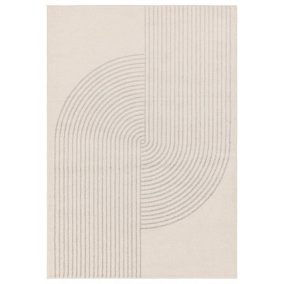 Cream Arch Abstract Modern Easy To Clean Rug For Living Room Bedroom ...