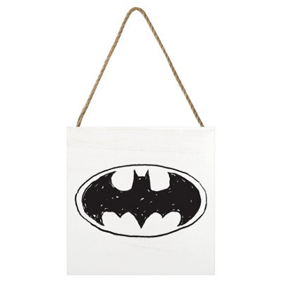 DC comics Batman Fun Sketch Logo Wooden Block White/black (20Cm X 20Cm ...