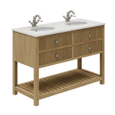 Plum&clay Harper Ribbed Oak Wood Double Freestanding Vanity Unit ...