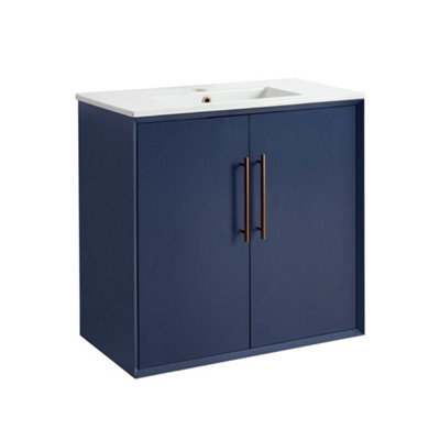 Homestylestore Navy Blue 810mm Wall Hung Bathroom Vanity Unit With ...