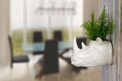 Walplus 2 In 1 White Faux Taxidermy White Rhino Pot Wall Hanging Plant ...