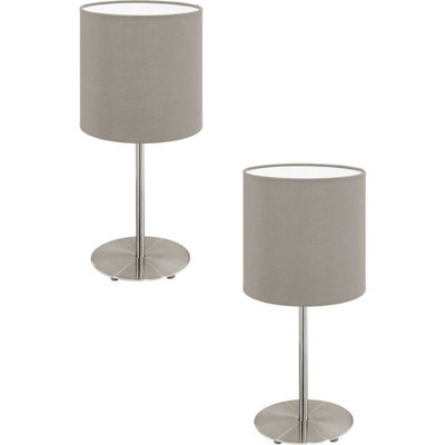 Elegant 2 Pack Satin Nickel Table Lamps With Taupe Fabric Shade by B&Q ...