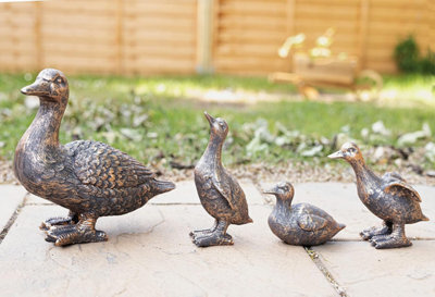 4Pc Duck Garden Ornament Family Ducklings Outdoor Decor Bronze Effect ...