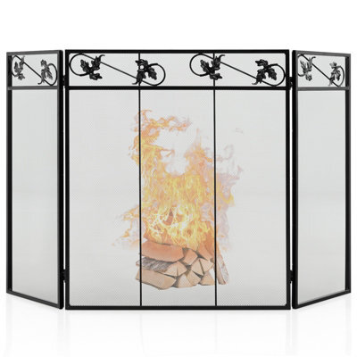 Costway 3-Panel Heat-Resistant Metal Mesh Fireplace Screen Folding Fire ...
