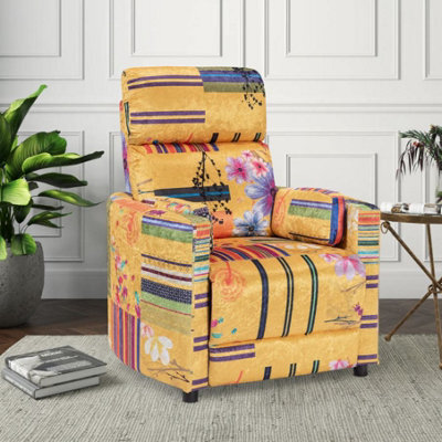 Manual Recliner Chair In Gold Patchwork Fabric by B&Q | ufurnish.com