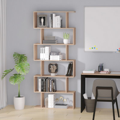 Homcom 6-Tier Wooden Modern S-Shaped Shelf Storage Unit Home Office ...