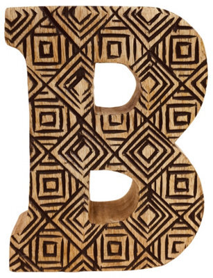 Hand Carved Wooden Geometric Letter B by B&Q | ufurnish.com