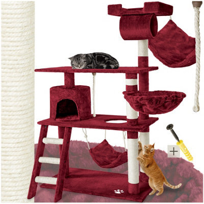Tectake Cat Tree Marcel - 141 Cm, Sisal Cat Scratching Post - Burgundy ...