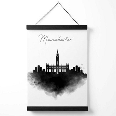 Artze Wall Art Manchester Watercolour Skyline City Art Print With Black ...