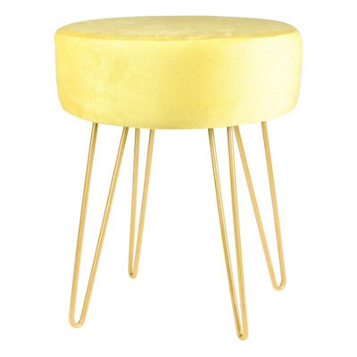 Harbour Housewares Yellow Velvet Footstool - Round Ottoman H40 X D35Cm ...