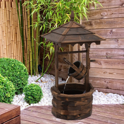 Outsunny Wood Garden Wishing Well Fountain Barrel Waterfall With Pump ...