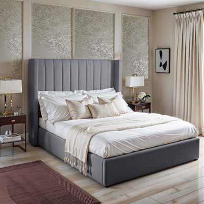 UKBEDFURNITURE Barcelona Wingback Grey Plush Valvet Upholstered Gas ...