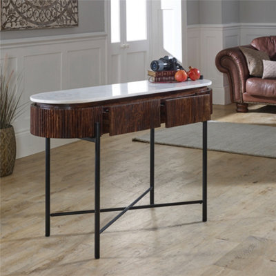Worcester Ruby Mango Wood Console Table With Marble Top And Metal Legs ...