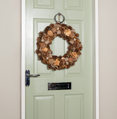 Samuel Alexander 50Cm Hanging Christmas Gold Fest Wreath With Pinecones ...