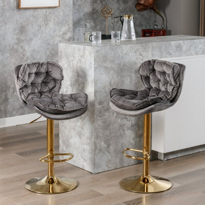 BTM Set Of 2 Bar Chairs With Rolling Backrest, Gold Legs, 360 Rotatable ...