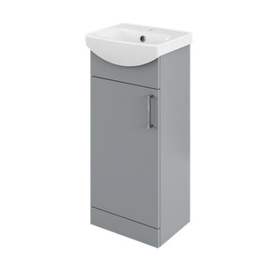 Veleka Gloss Grey Freestanding Cloakroom Vanity Unit & Basin Set (W ...
