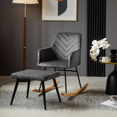 Btm Footstool Rocking Chair, Recliner Armchair With Cushion Wood Legs ...