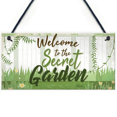 Red Ocean Welcome To The Secret Garden Hanging Plaque Garden Shed ...