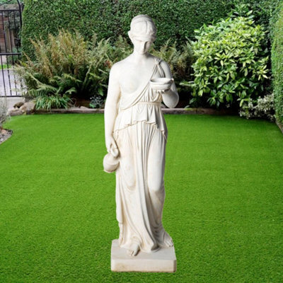 Classic White Stone Hebe Woman Statue With A Tea Set by B&Q | ufurnish.com