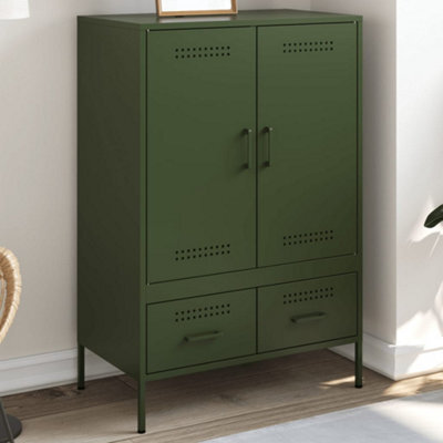 Berkfield Highboard Olive Green 68X39X101.5 Cm Steel by B&Q | ufurnish.com