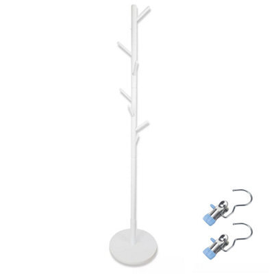 White Wooden Freestanding Coat Stand Tree - 8 Hooks For Hallway by B&Q ...