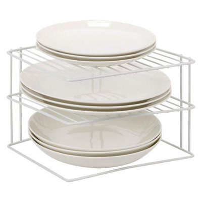 3-Tier Kitchen Corner Plate Rack, Cupboard Shelf Organizer, Space ...