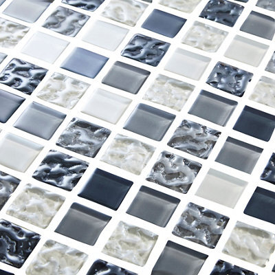 Colours Calabria Grey & White Gloss Glass Effect Glass Mosaic Tile, (L ...